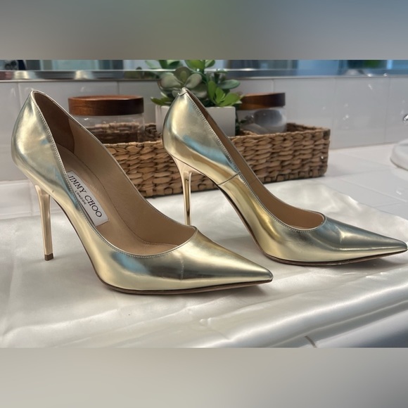 Jimmy Choo | Shoes | Jimmy Choo Romy 0 Gold Metallic Leather Heel Size ...